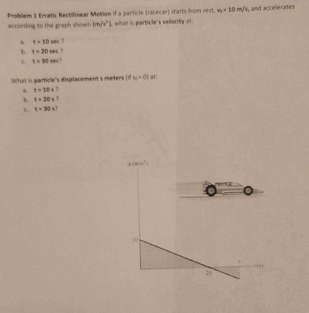 Solved Problem 1 Erratic Rectilinear Motion If a particle | Chegg.com