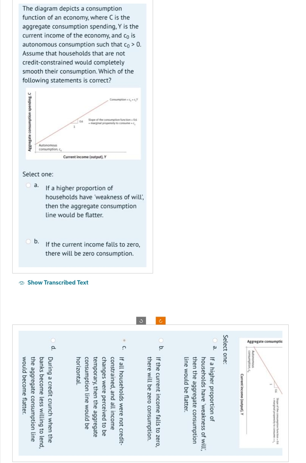 Solved The diagram depicts a consumption function of an | Chegg.com