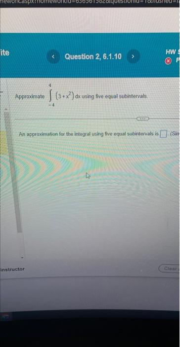 Solved Approximate ∫−44(3+x2)dx using five equal | Chegg.com