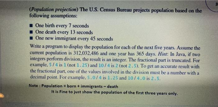 Solved (Population projection) The U.S. Census Bureau | Chegg.com