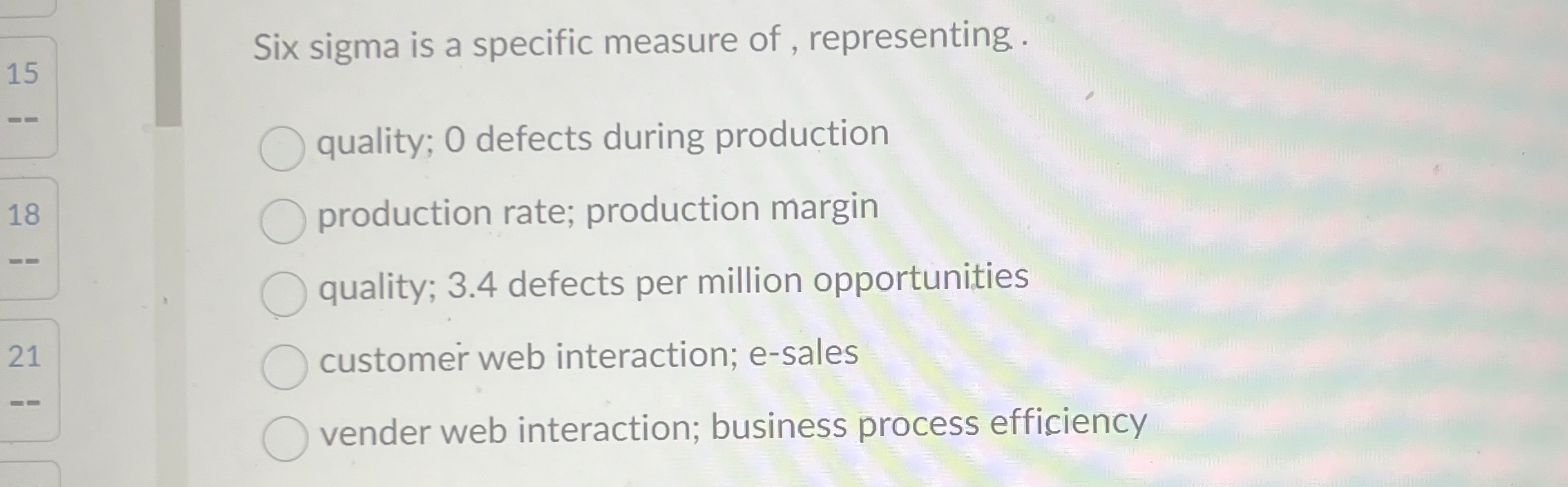 Solved Six sigma is a specific measure of , ﻿representing | Chegg.com