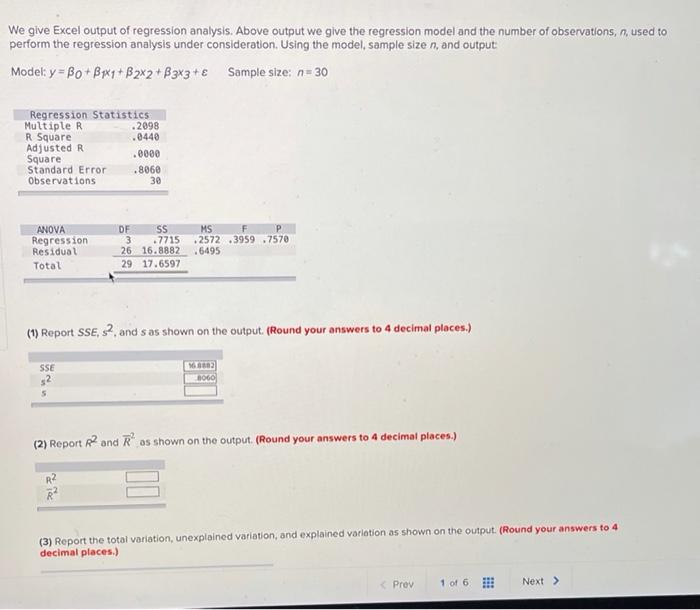 Solved We give Excel output of regression analysis. Above | Chegg.com