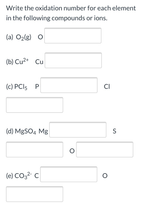 Solved Write the oxidation number for each element in the | Chegg.com