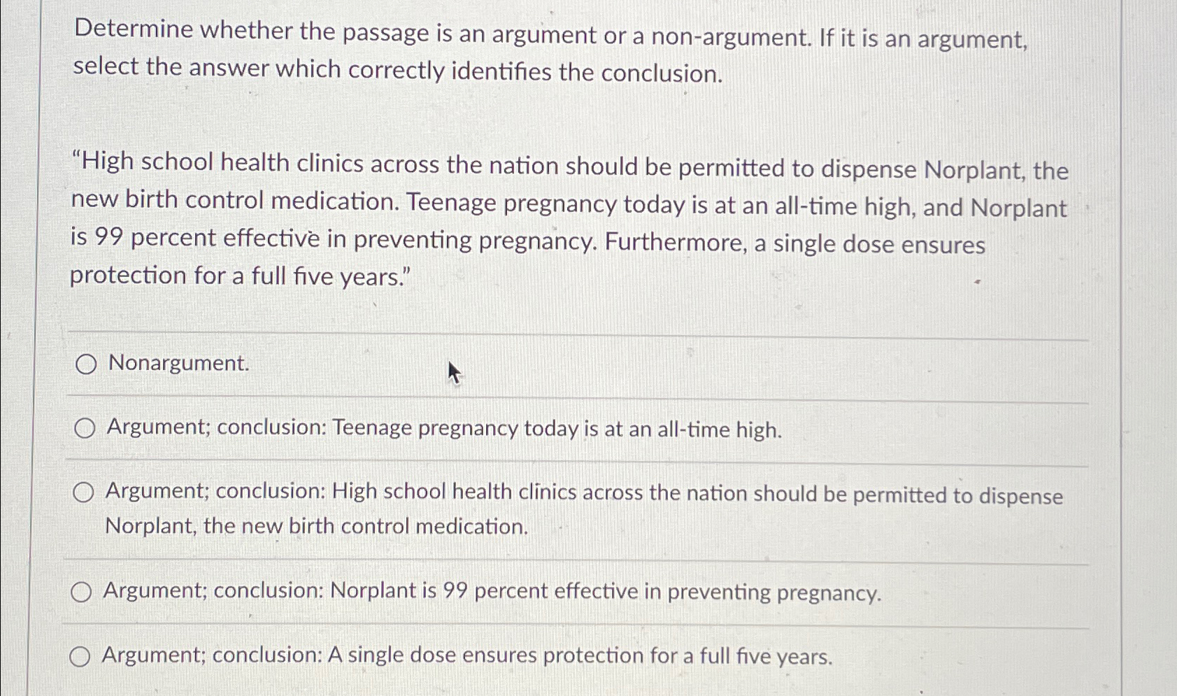 Determine whether the passage is an argument or a | Chegg.com