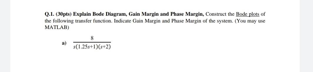 Solved Q.1. (30pts) ﻿Explain Bode Diagram, Gain Margin and | Chegg.com