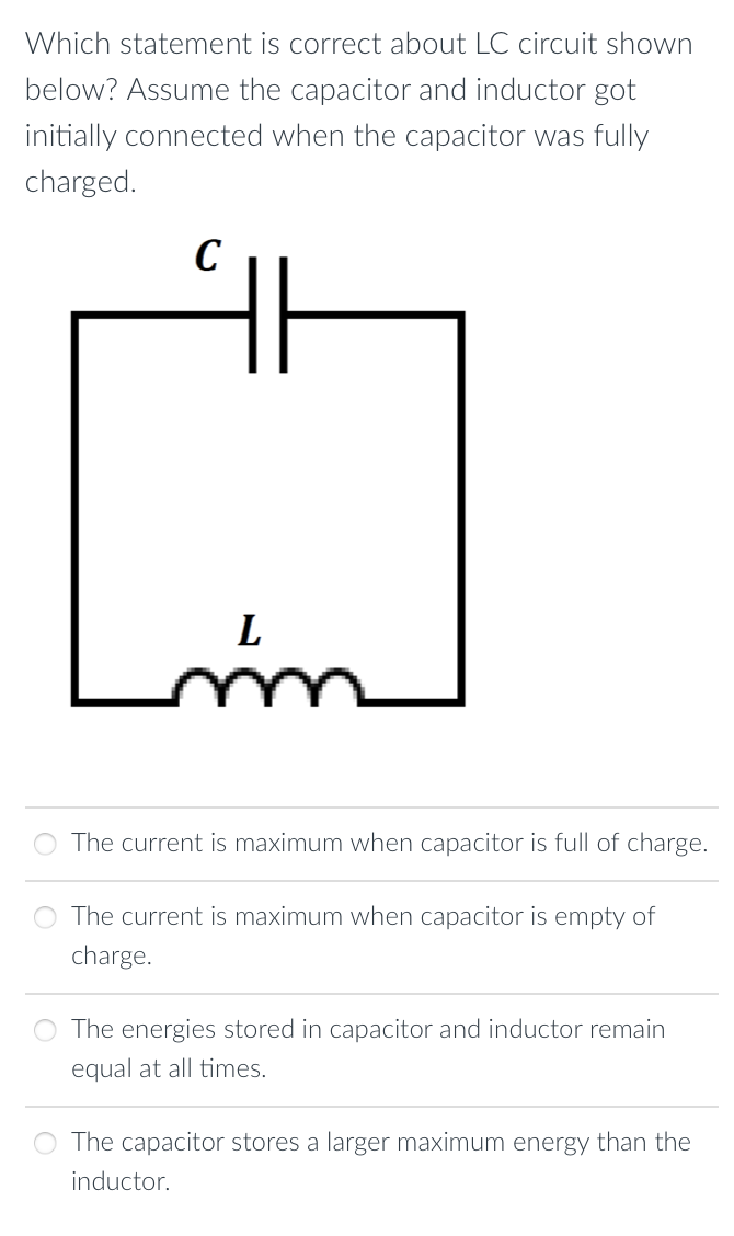 Solved Which statement is correct about LC circuit | Chegg.com