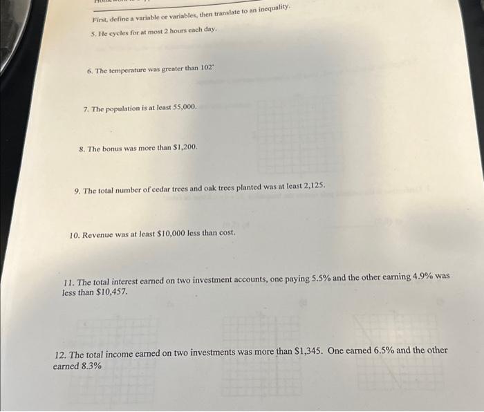 Solved First, define a variable or variables, then translate | Chegg.com