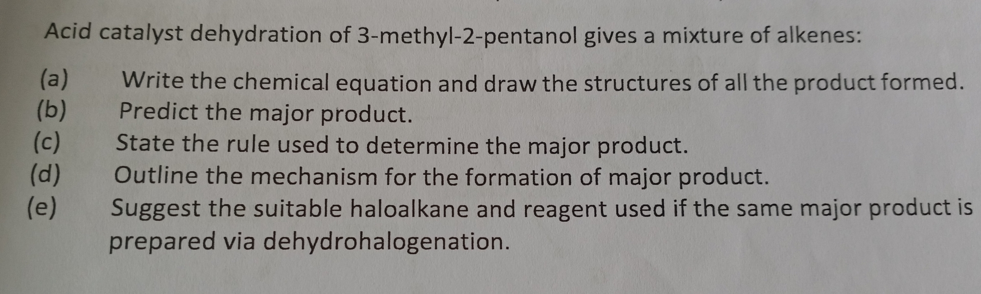 Solved Acid catalyst dehydration of 3-methyl-2-pentanol | Chegg.com