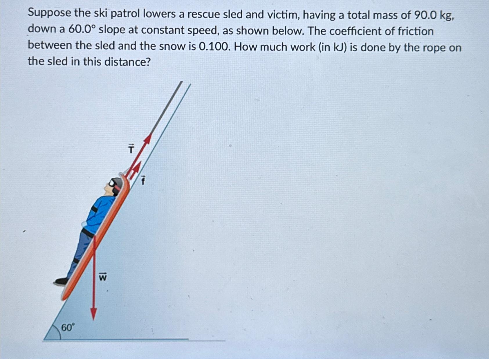Solved Suppose the ski patrol lowers a rescue sled and | Chegg.com