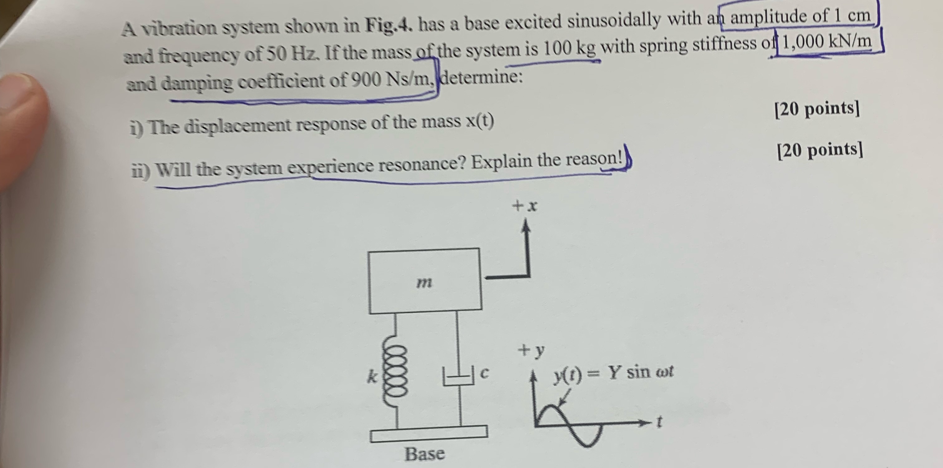 Solved A vibration system shown in Fig.4. ﻿has a base | Chegg.com