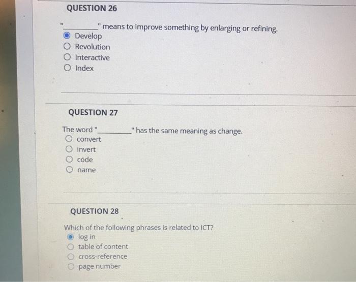 Solved QUESTION 1 The opposite of "addition" is O | Chegg.com