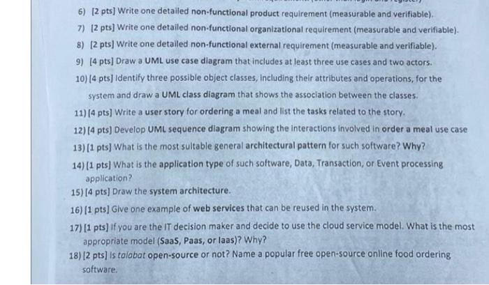 Solved 6) [2 pts] Write one detailed non-functional product | Chegg.com