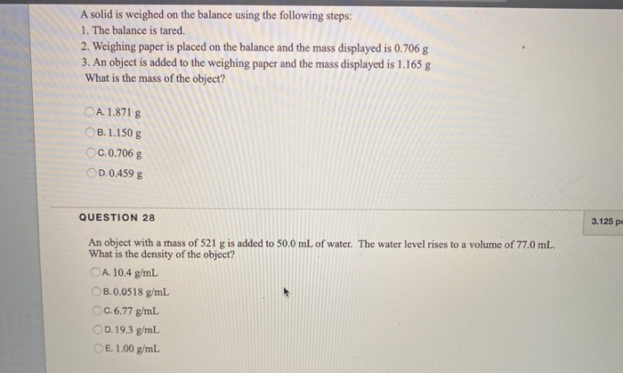 Solved A solid is weighed on the balance using the following | Chegg.com