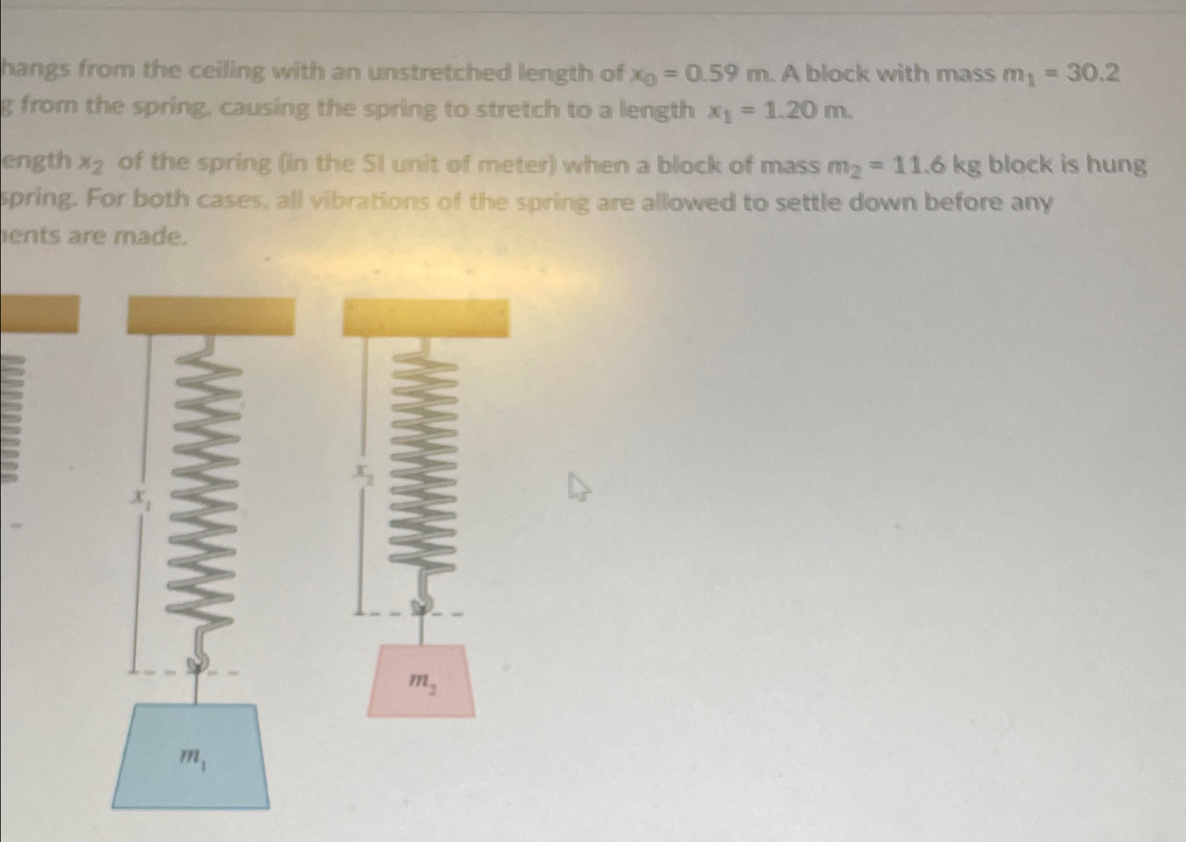 Solved hangs from the celling with an unstretched length of | Chegg.com