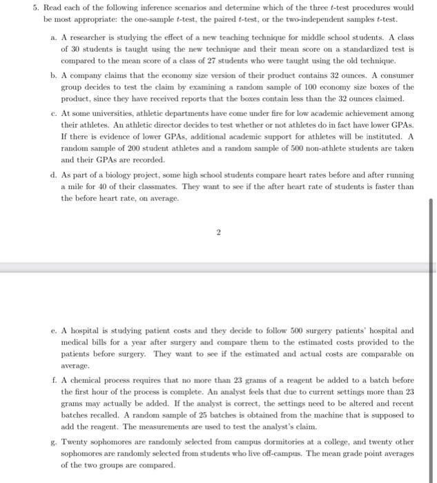 Solved 5. Read each of the following inference scenarios and | Chegg.com