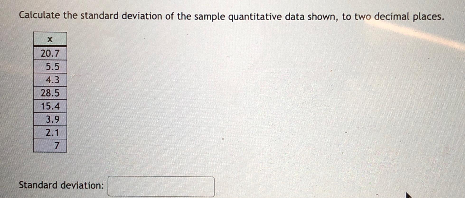Solved Calculate the standard deviation of the sample | Chegg.com