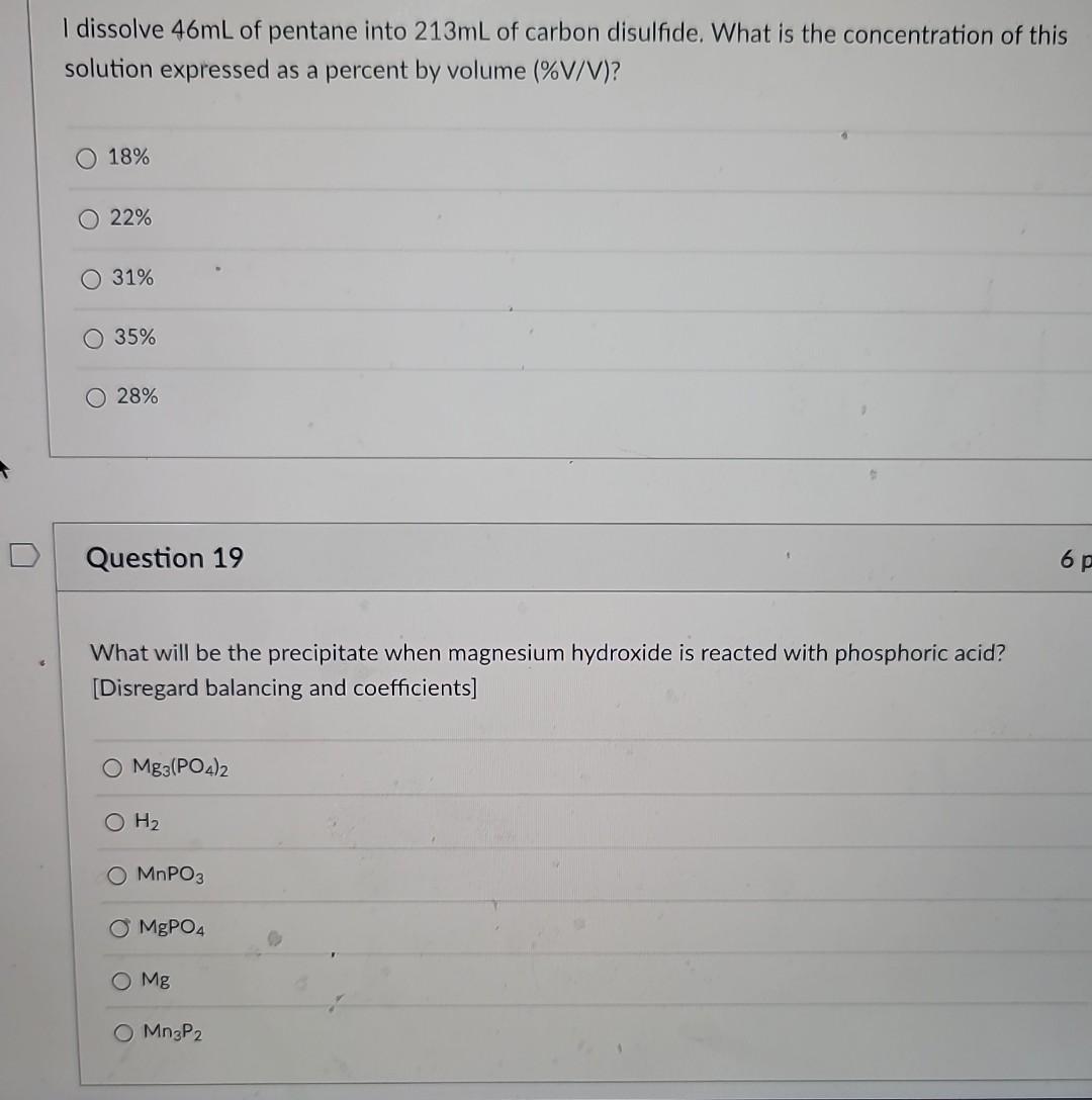 Solved I dissolve 46 mL of pentane into 213 mL of carbon | Chegg.com