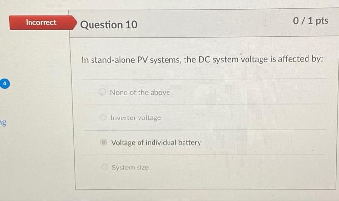 Solved In stand-alone PV systems, the DC system voltage is | Chegg.com