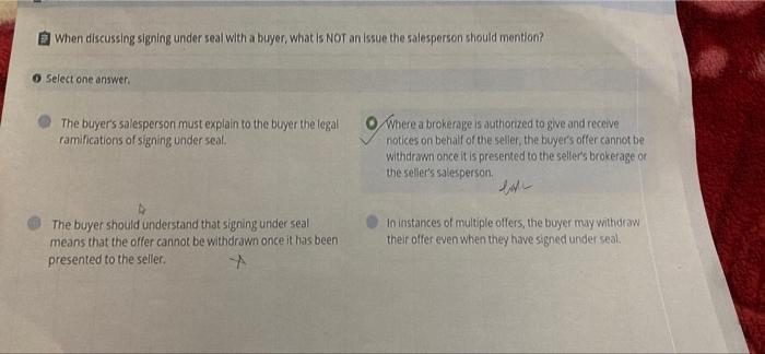 Solved When discussing signing under seal with a buyer, what | Chegg.com