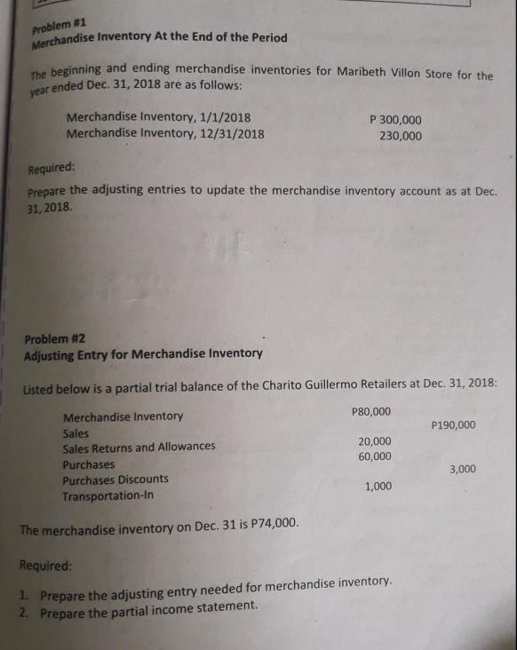 Solved Merchandise Inventory At the End of the Period year | Chegg.com