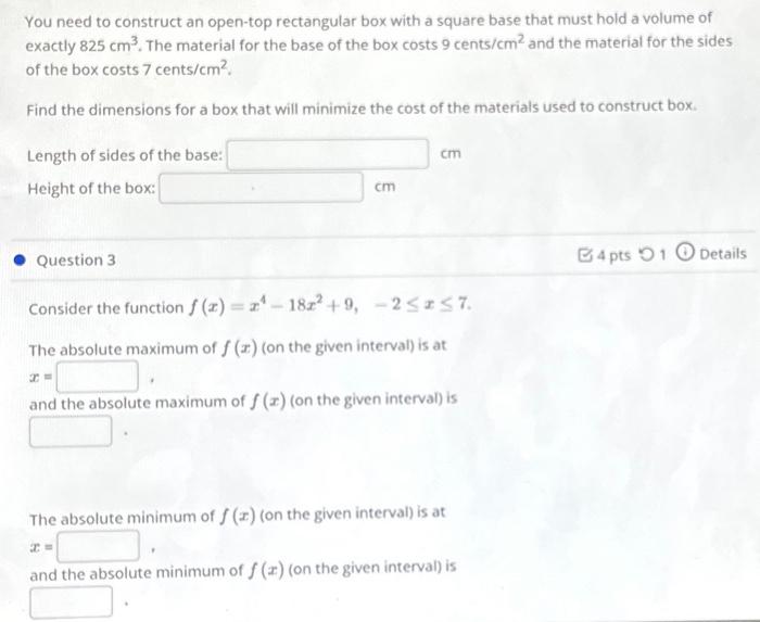Solved You need to construct an open-top rectangular box | Chegg.com