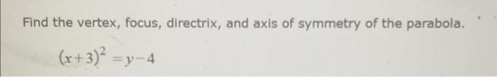 Solved Find the vertex, focus, directrix, and axis of | Chegg.com
