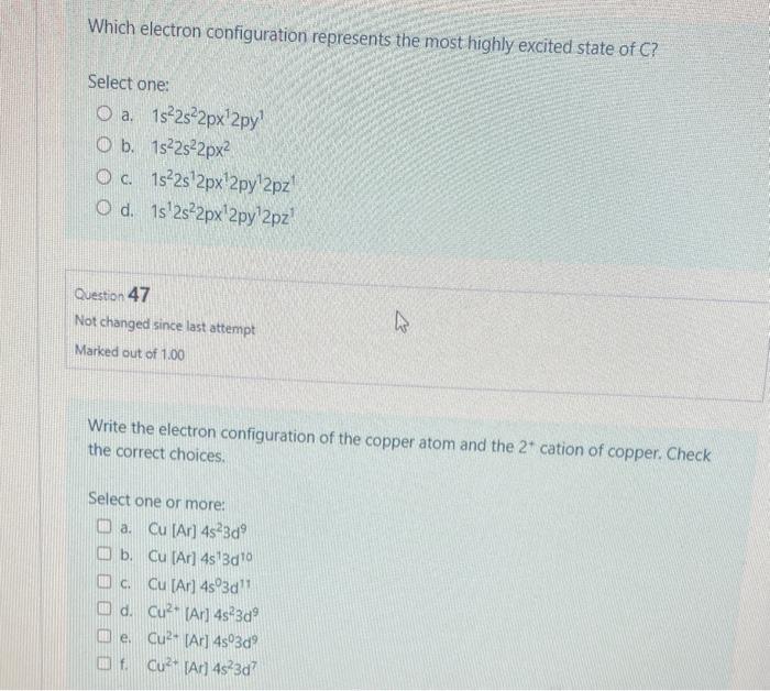 Solved Which Electron Configuration Represents The Most