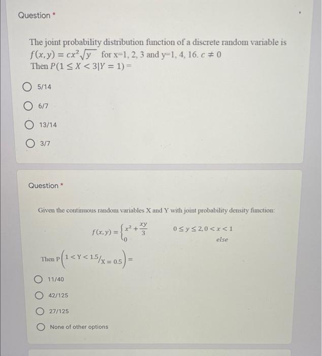 Solved Question * The joint probability distribution | Chegg.com