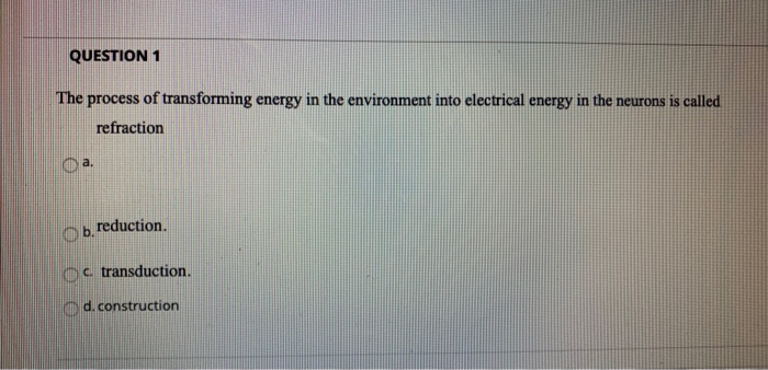 Solved QUESTION 1 The process of transforming energy in the | Chegg.com