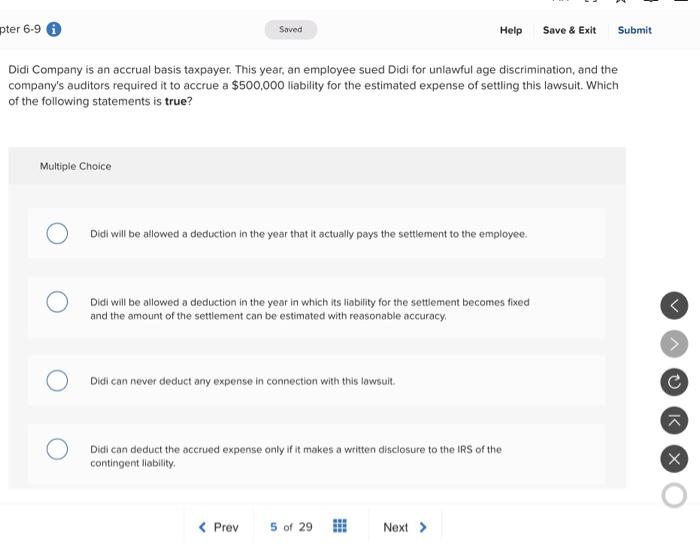 Solved pter 6-9 0 Saved Help Save & Exit Submit Didi Company | Chegg.com Solved pter 6-9 0 Saved Help Save & Exit Submit Didi Company | Chegg.com