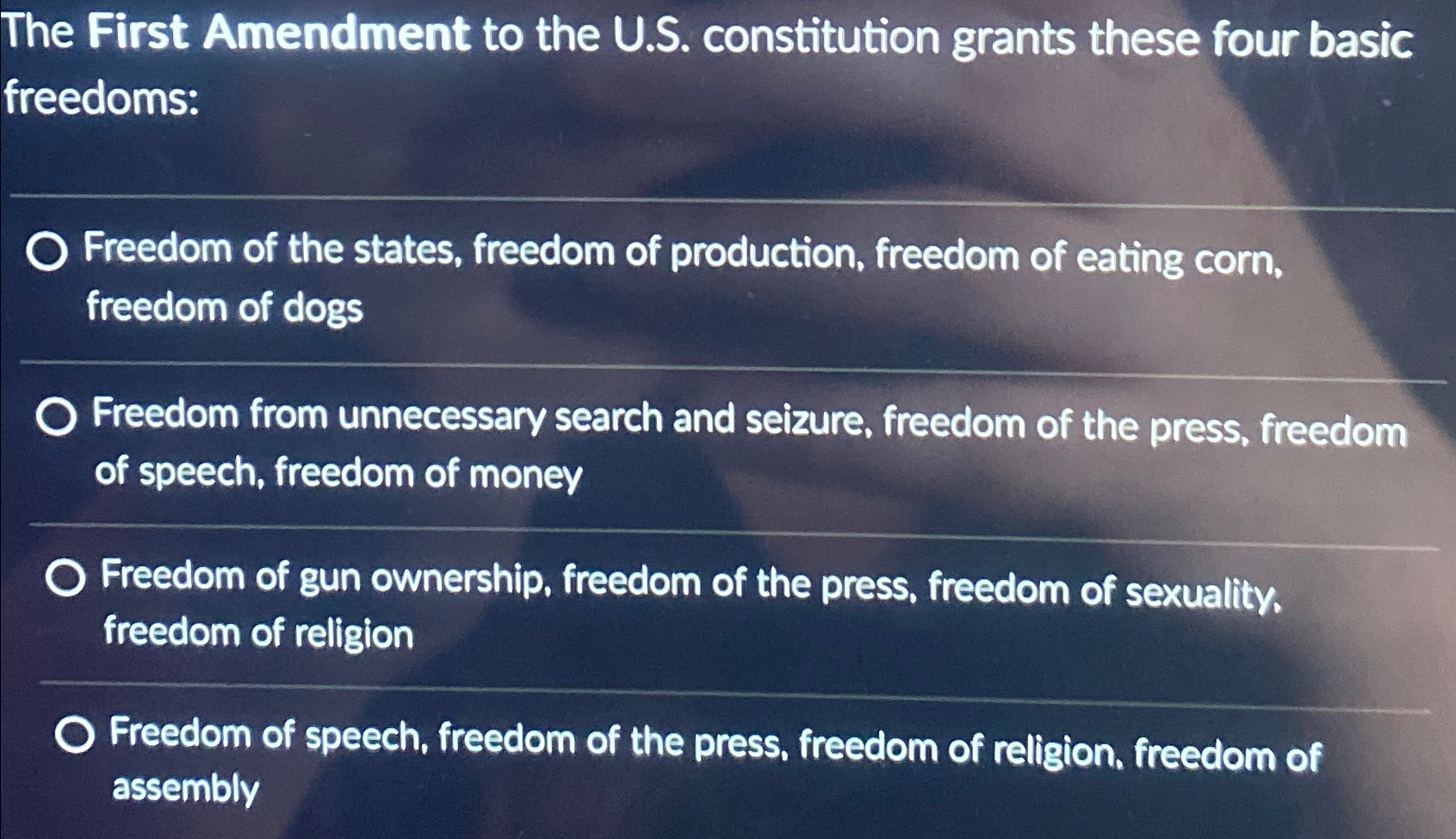 Solved The First Amendment to the U.S. ﻿constitution grants | Chegg.com