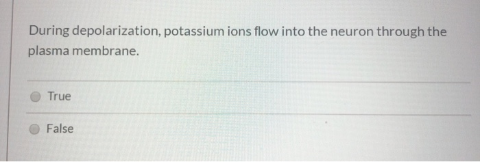 Solved During depolarization, potassium ions flow into the | Chegg.com