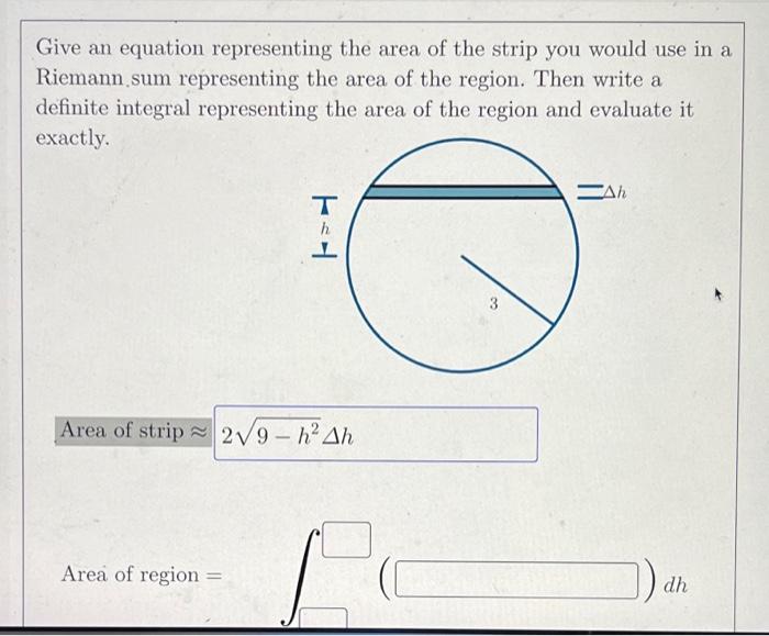 Solved Give an equation representing the area of the strip | Chegg.com