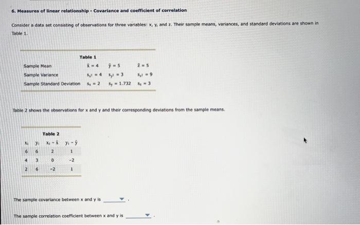 Solved 6. Measures of linear relationship - Covariance and | Chegg.com
