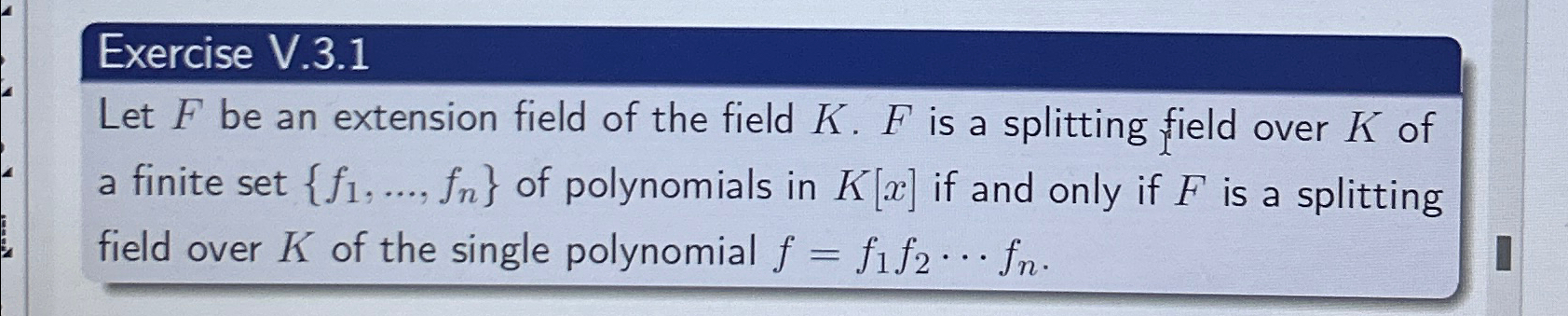 Solved Exercise V.3.1Let F ﻿be an extension field of the | Chegg.com