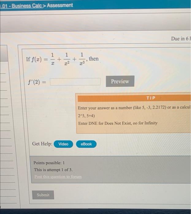 Solved 1.01 - Business Calc> Assessment Due in 61 1 1 1 If | Chegg.com