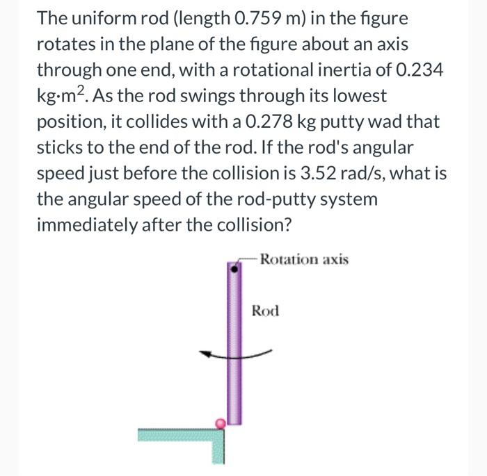 Solved The uniform rod (length 0.759 m) in the figure | Chegg.com