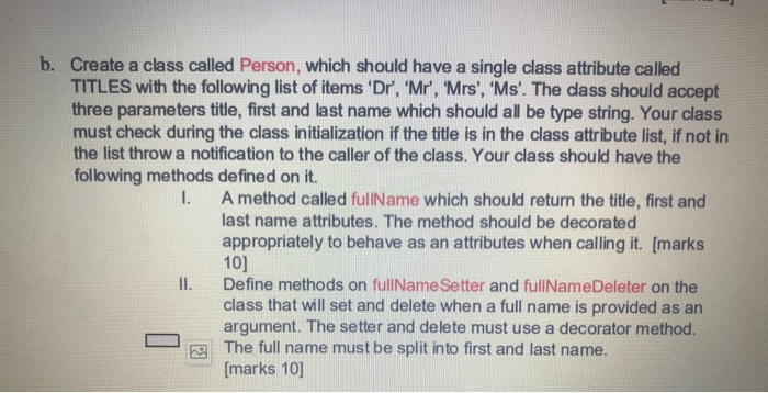 Solved b. Create a class called Person, which should have a | Chegg.com