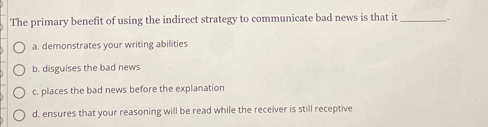 Solved The primary benefit of using the indirect strategy to | Chegg.com