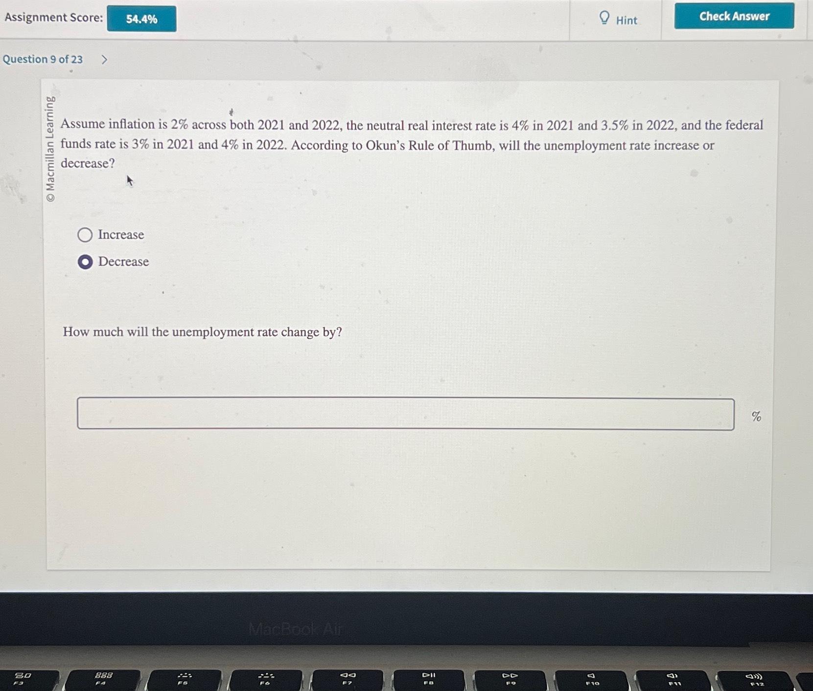Solved Assignment Score:Question 9 ﻿of 23Assume inflation is | Chegg.com