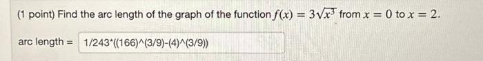 Solved (1 point) Find the arc length of the graph of the | Chegg.com