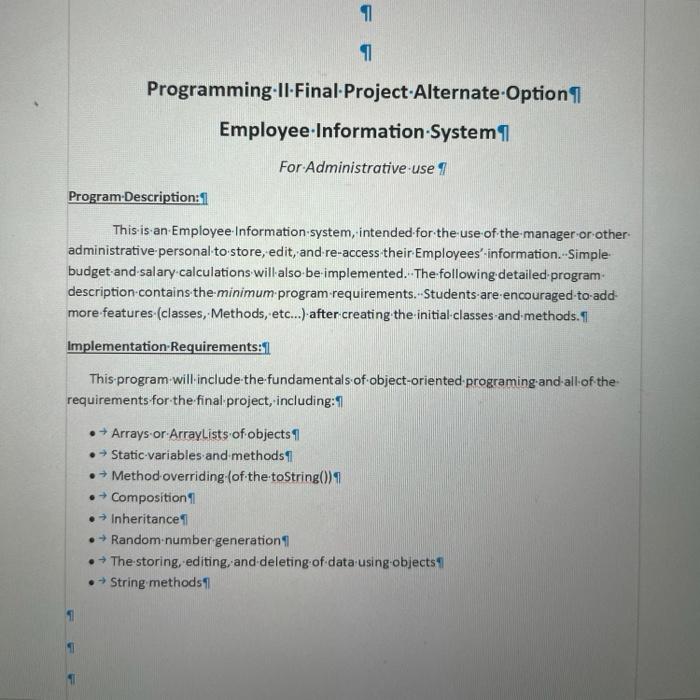 1 11 Programming.Il.Final-Project-Alternate Option | Chegg.com