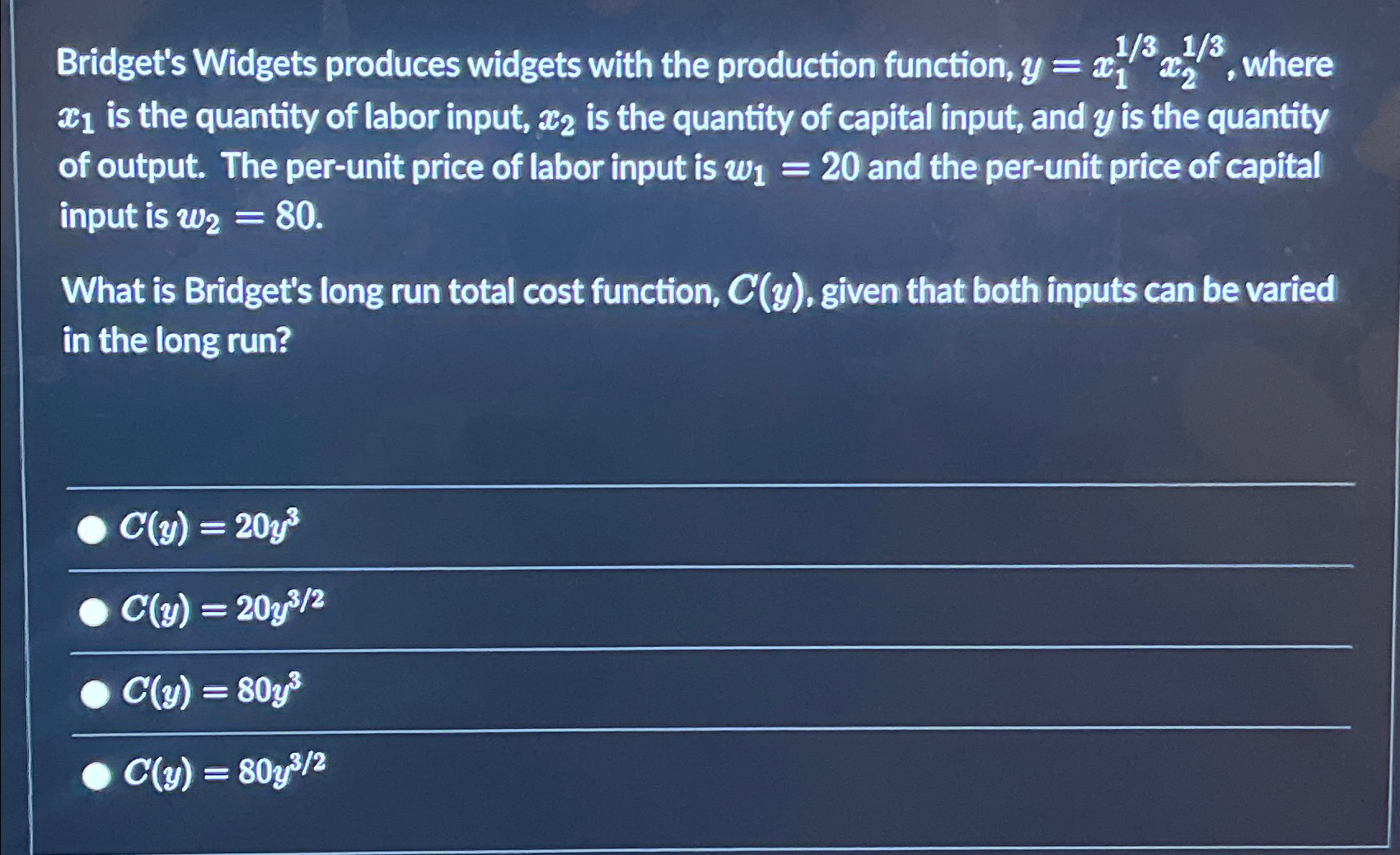 Solved Bridget's Widgets produces widgets with the | Chegg.com