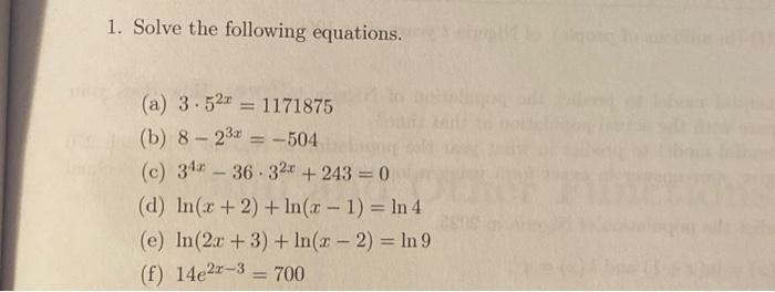 Solved 1. Solve the following equations. (a) 3.52 1171875 | Chegg.com