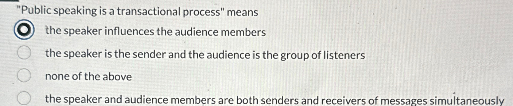Solved "Public speaking is a transactional process" meansthe | Chegg.com