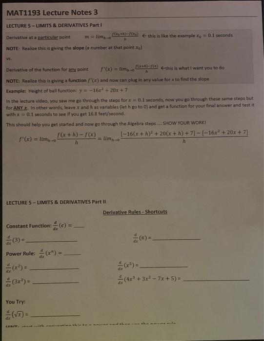 Solved MAT1193 Lecture Notes 3 LECTURE S-LIMITS & | Chegg.com
