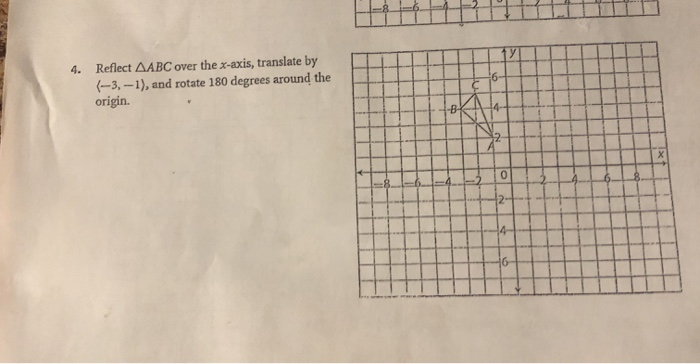 Solved 1У 4. 6- Reflect AABC over the x-axis, translate by | Chegg.com