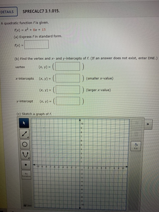 Solved DETAILS SPRECALC7 3.1.015. A quadratic function fis | Chegg.com