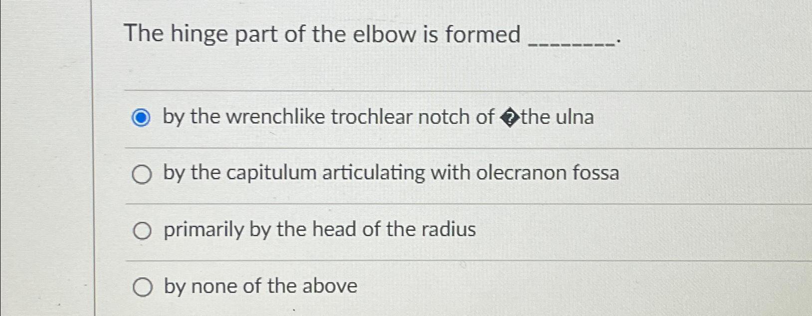 Solved The hinge part of the elbow is formedby the | Chegg.com