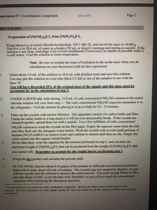Solved trov 11/17) EXPERIMENT 27 Coordination | Chegg.com